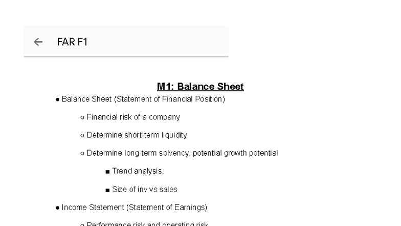 FAR F1 M1: Comprehensive Overview of Financial Statements and Risks ...