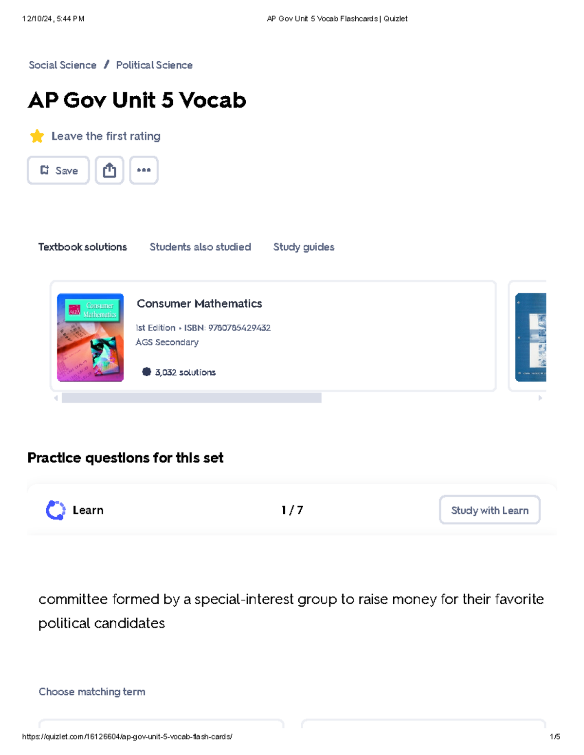 AP Gov Unit 5 Vocab Flashcards Quizlet - AP Gov Unit 5 Vocab Social ...