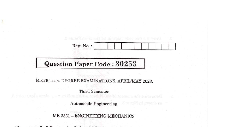 ME 3351 Engineering Mechanics Question Paper - Degree Exams 2023 - Studocu