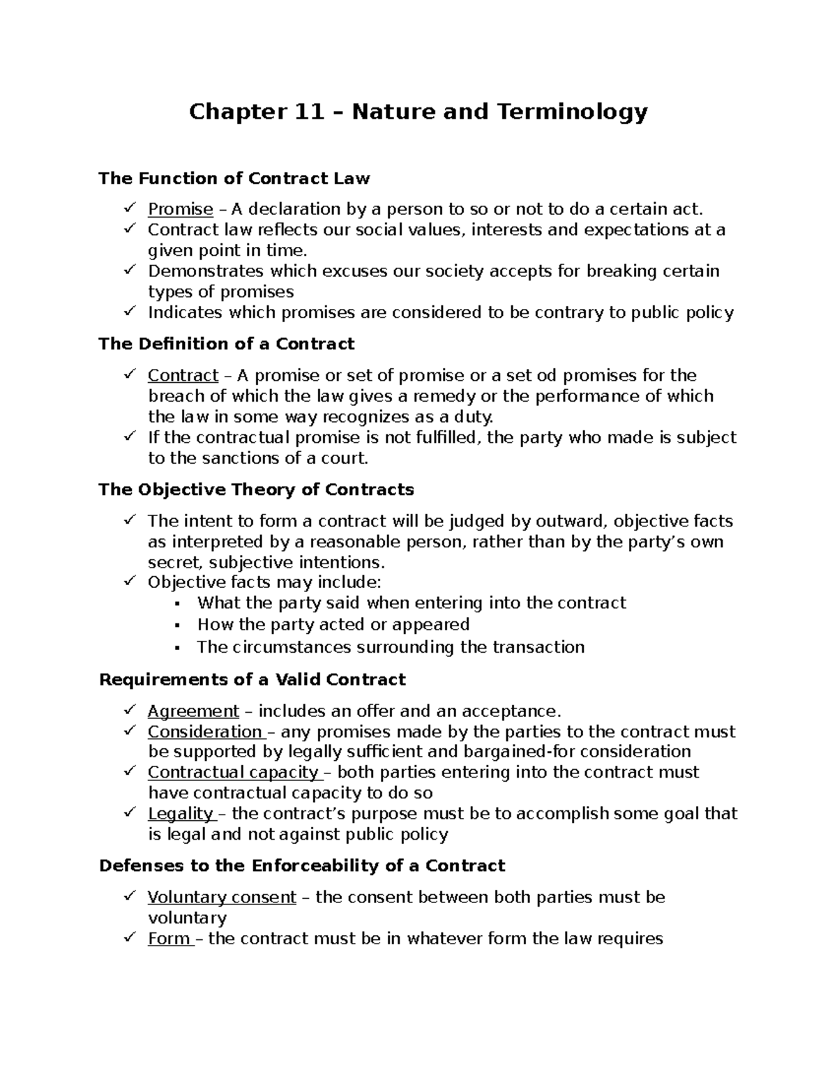 Chapter 11 - Understanding Contract Law: Nature & Terminology - Studocu