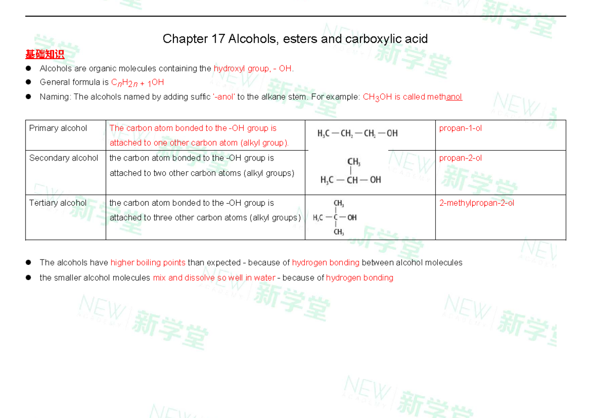 Chapter 17: Alcohols, Esters, and Carboxylic Acids Notes - Studocu