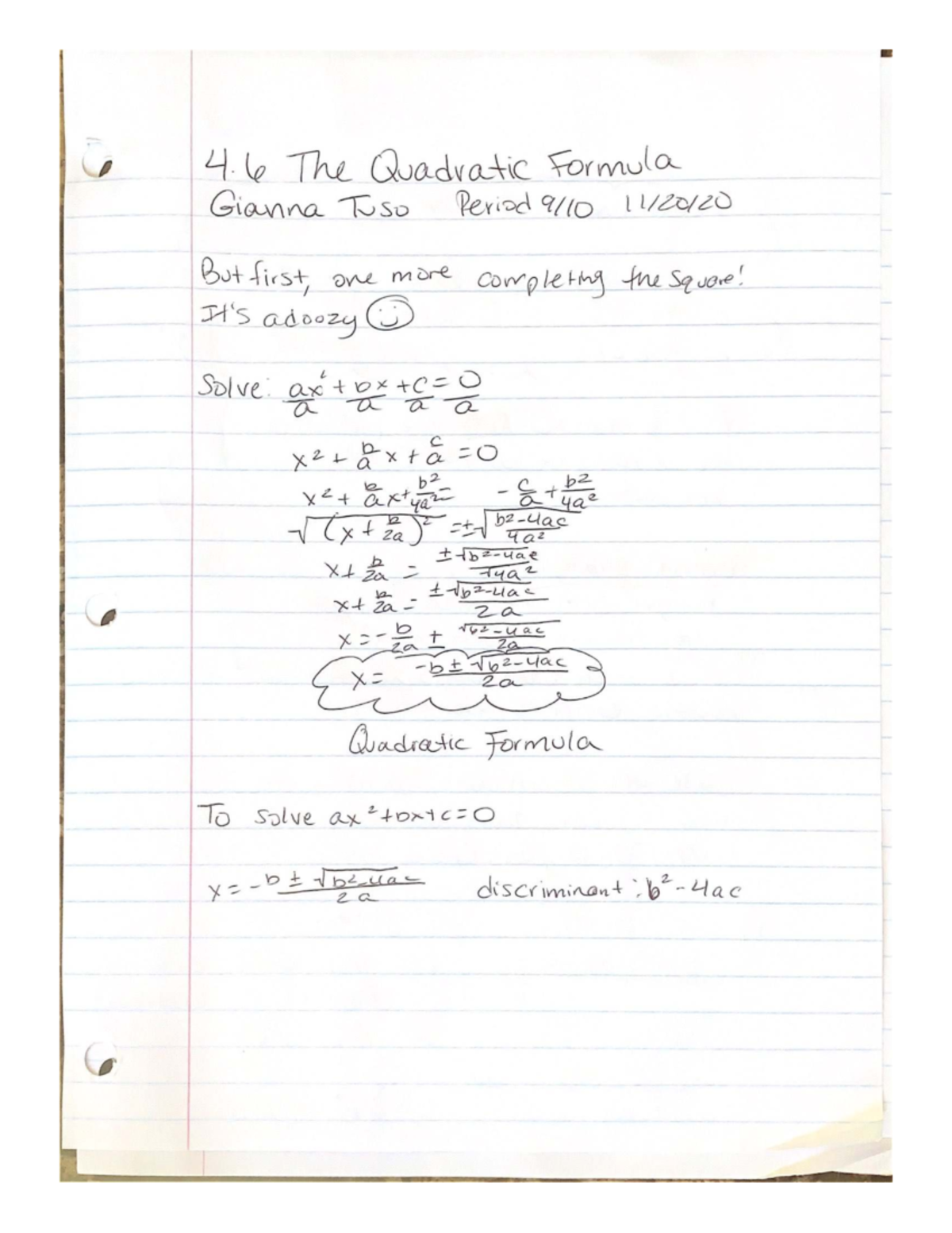4.6 Quadratic Formula & Completing the Square Notes - Studocu