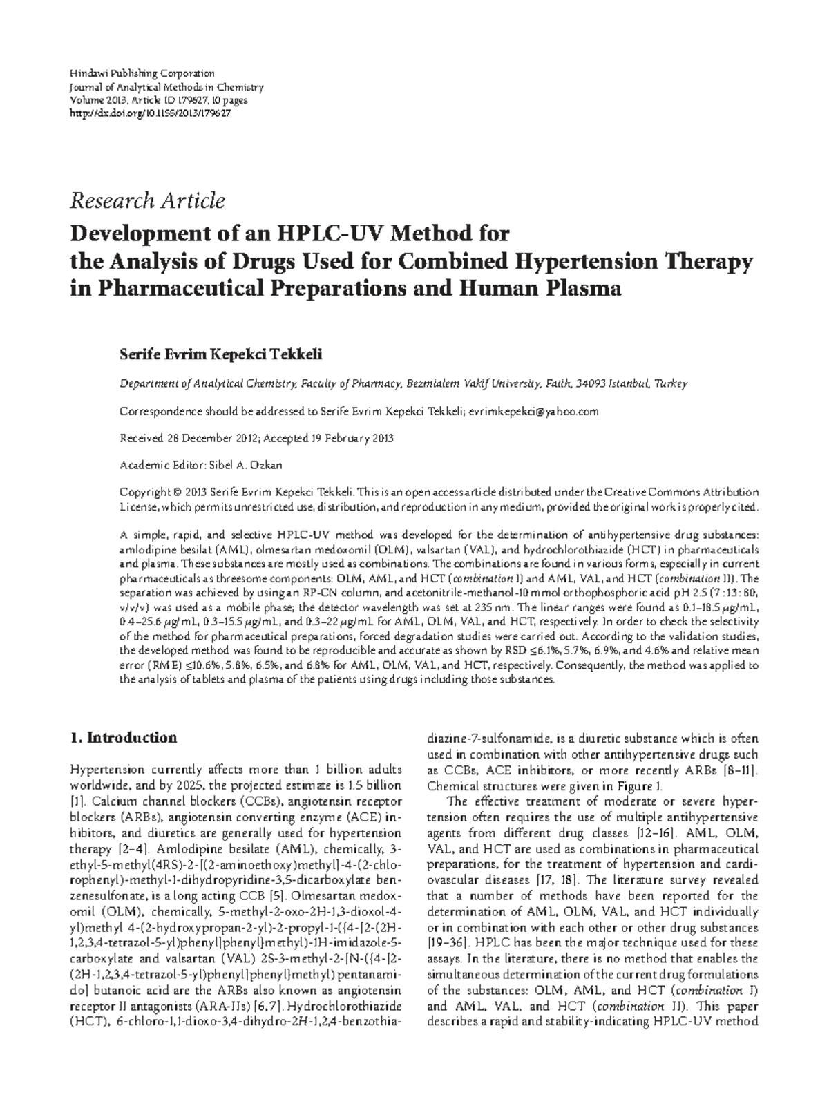 Development of a Rapid HPLC-UV Method for Antihypertensive Drugs ...
