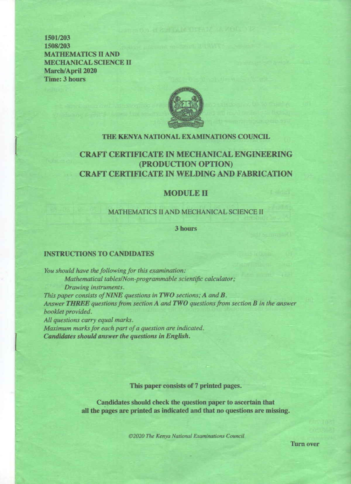 MATHEMATICS II & MECHANICAL SCIENCE II 2020 Revision Material - Studocu