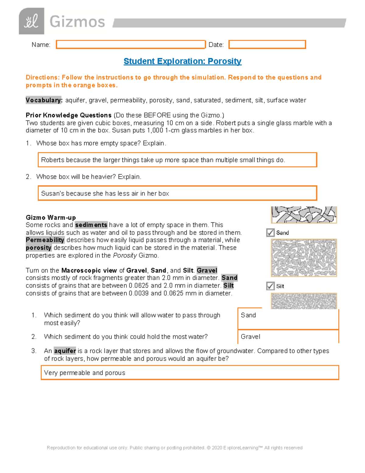 Student Exploration: Porosity Gizmo - Understanding Permeability and ...