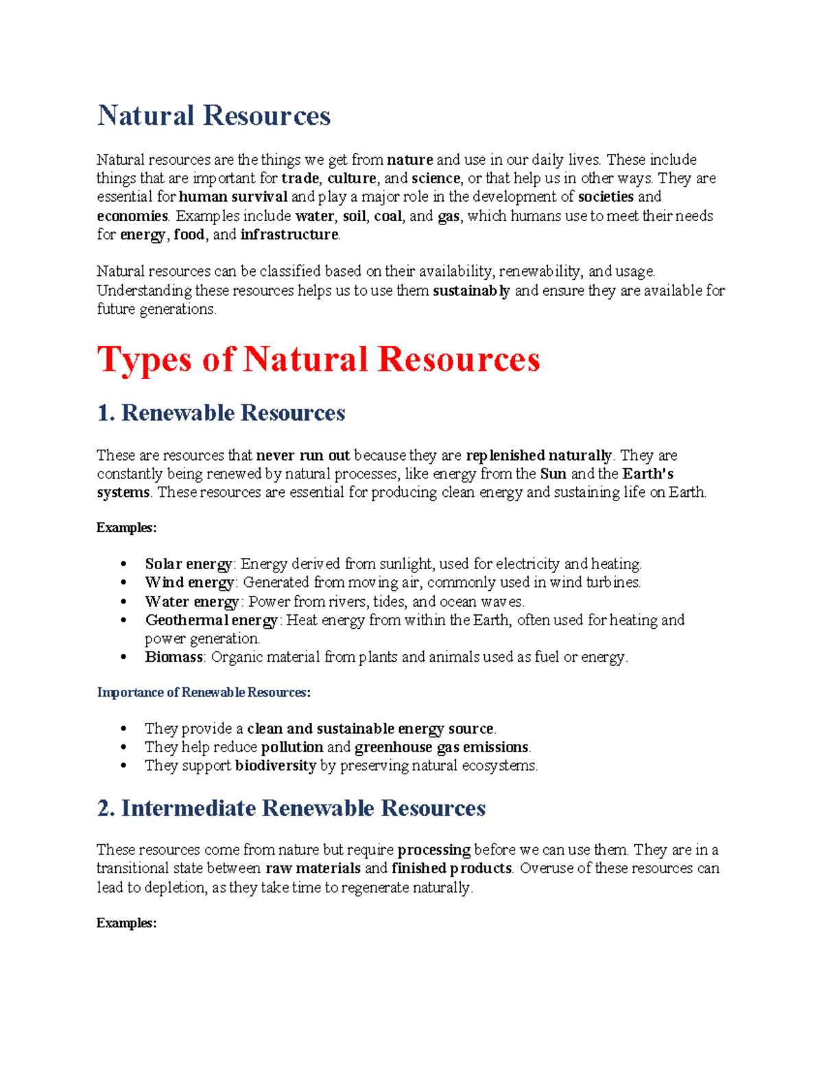 Natural Resources Tyoes with intro - Natural Resources Natural ...