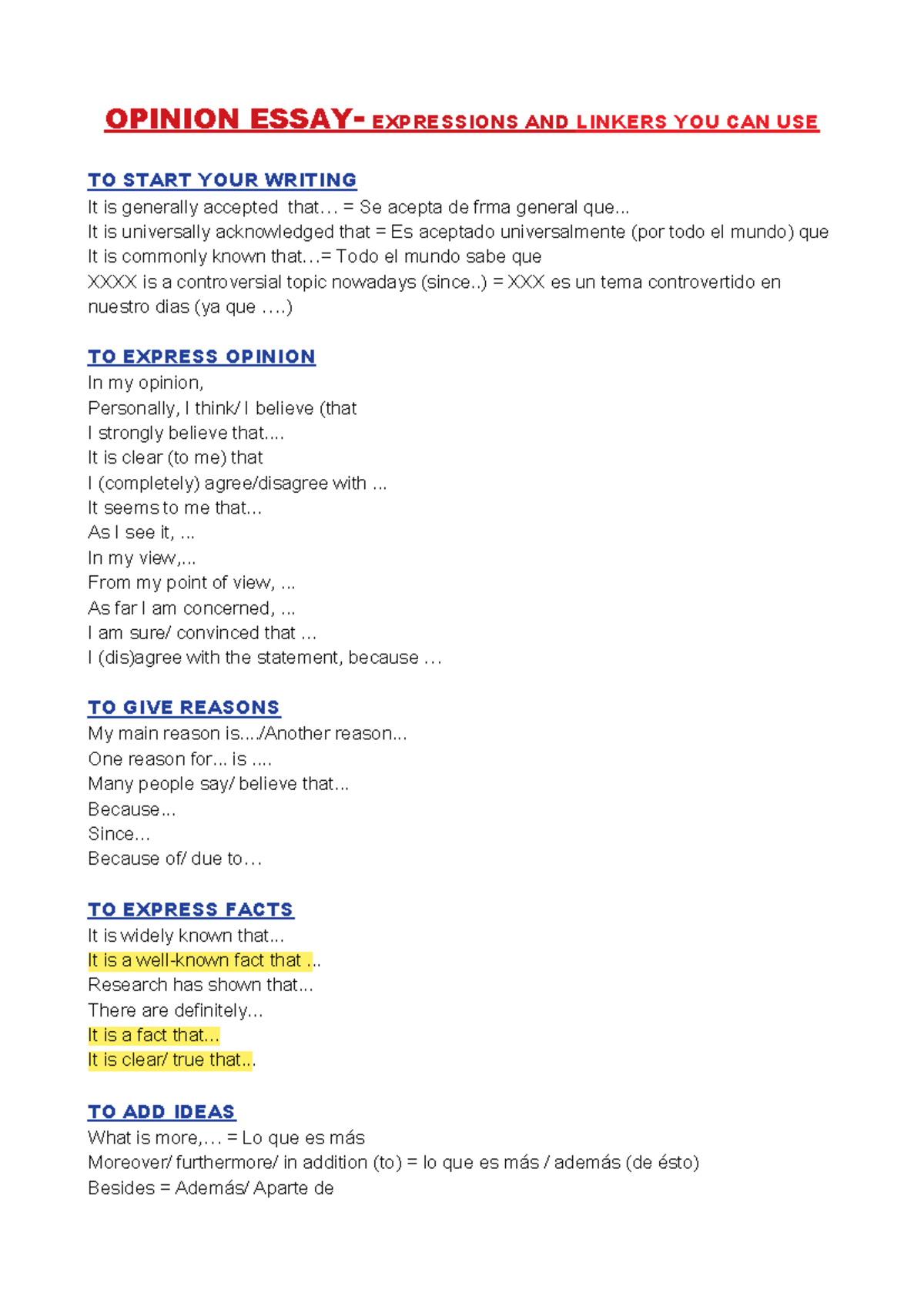 Opinion Essay Linkers & Expressions for Effective Writing - Studocu