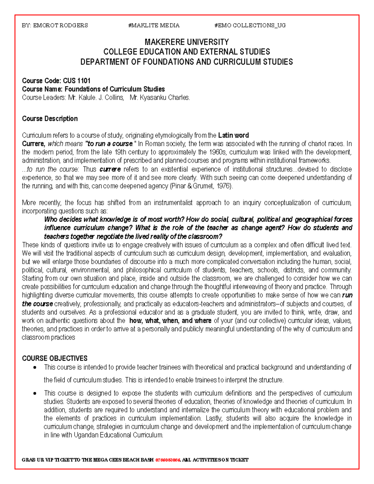 CUS 1101 Lecture Notes 2023 - MAKERERE UNIVERSITY COLLEGE EDUCATION AND ...