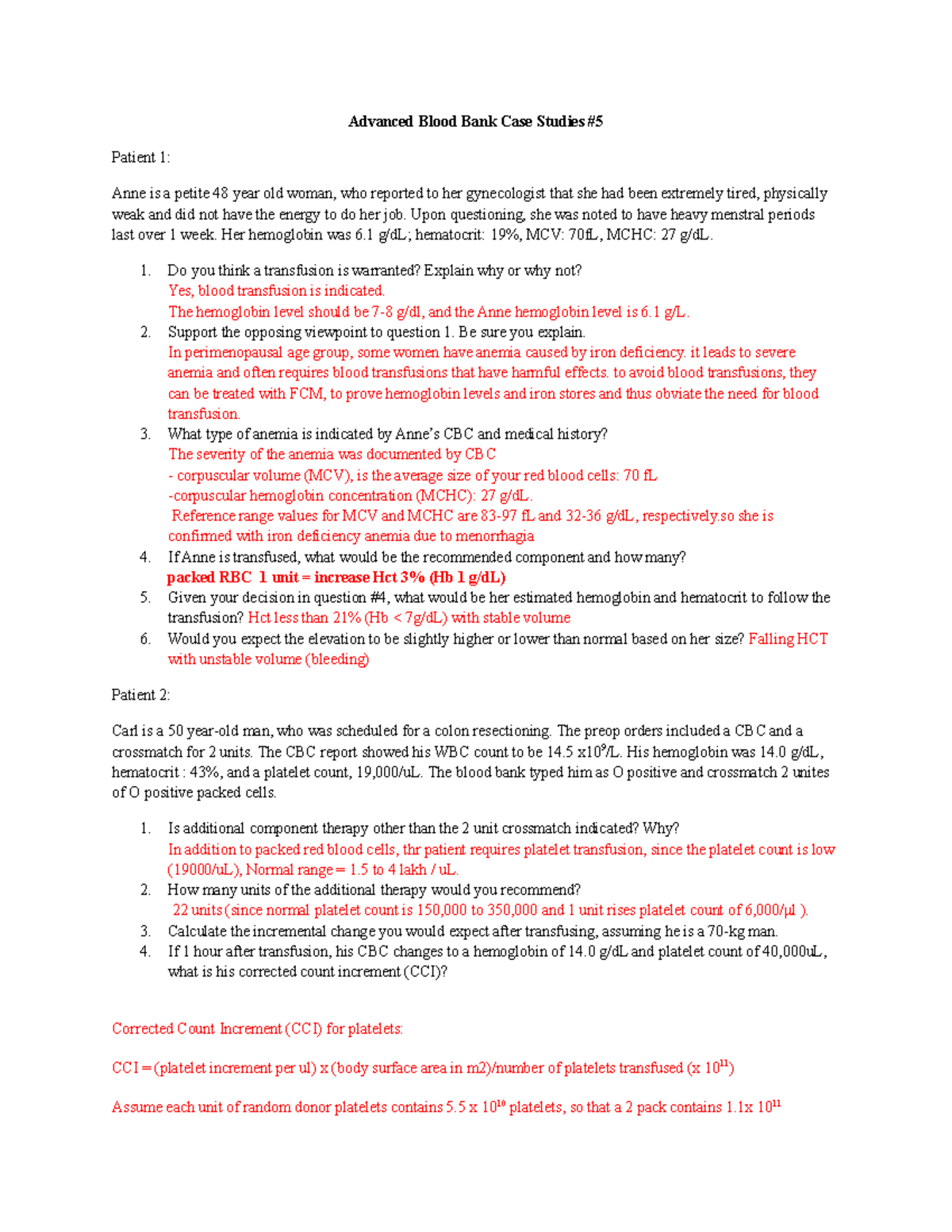Advanced Blood Bank Case Study 52: Anemia and Transfusion Decisions ...