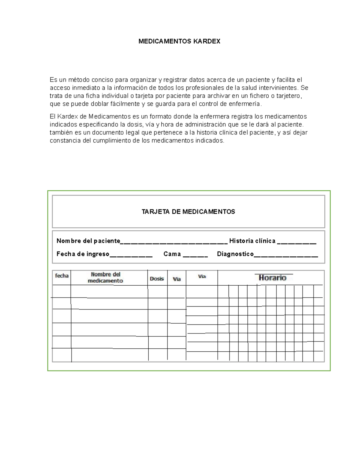 Kardex de Medicamentos y Control de Signos Vitales en Pacientes - Studocu