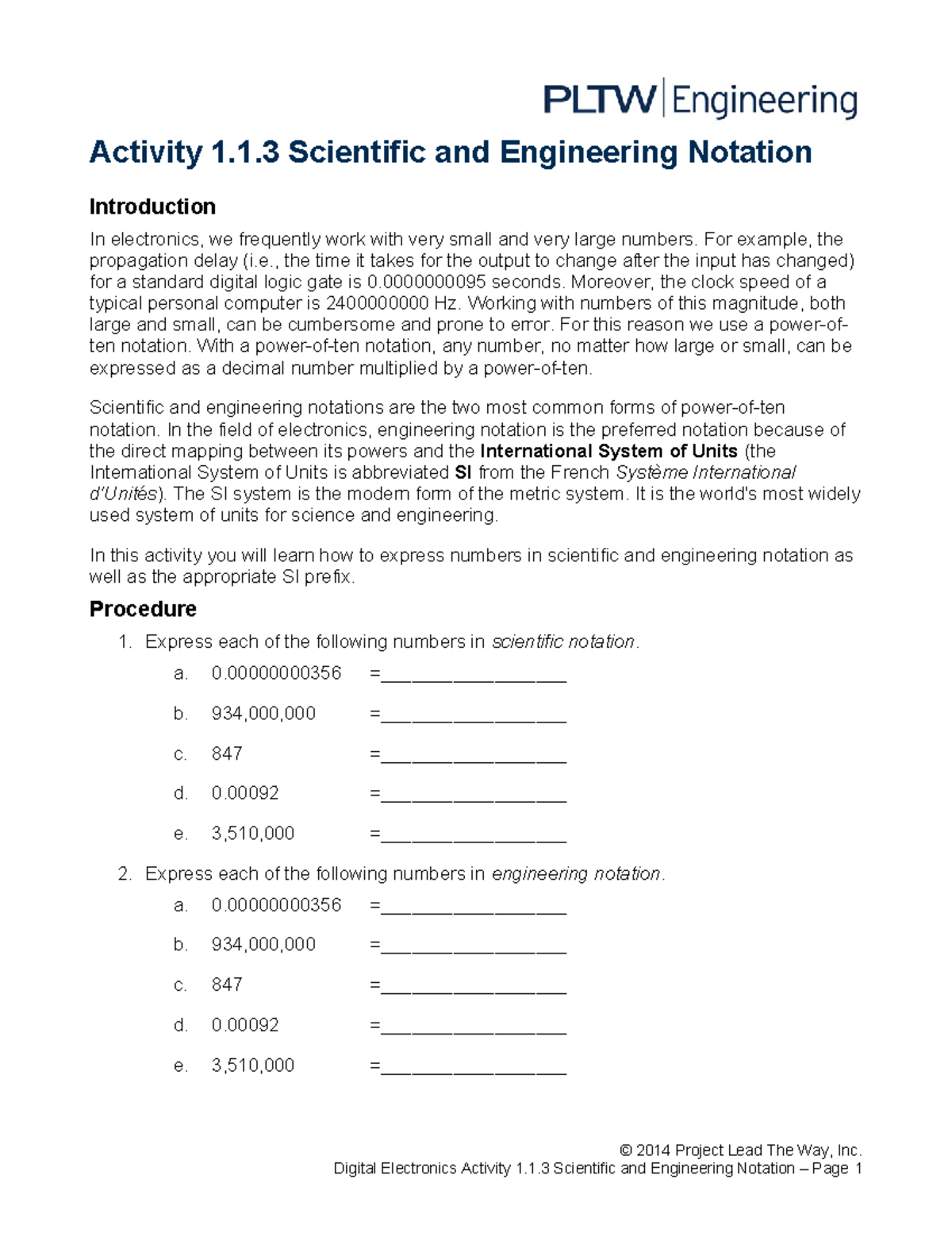 DE 1-1-3A Activity 1.1: Scientific & Engineering Notation Guide - Studocu