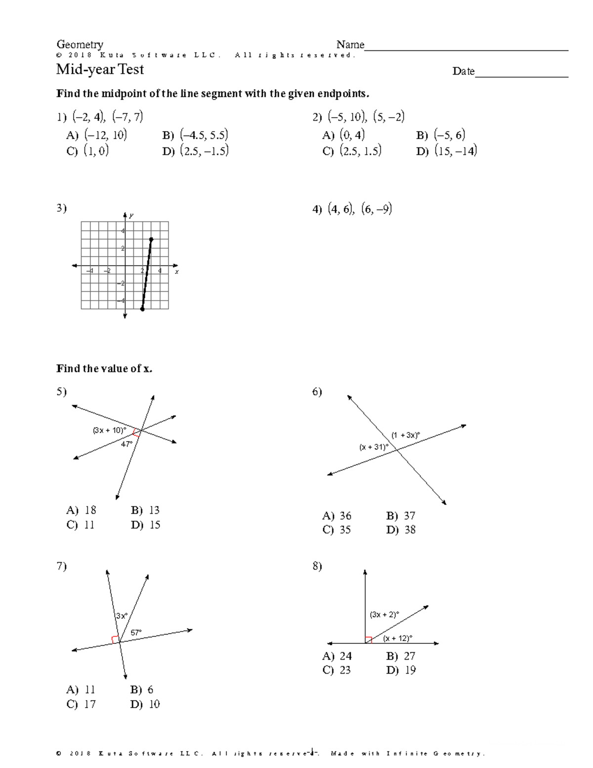 Mid-year Geometry Test (MATH 101) Answers and Solutions - Studocu