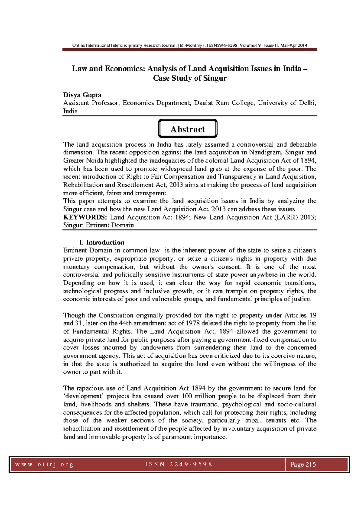 Land Acquisition Issues in India: A Case Study of Singur (Law 2014 ...