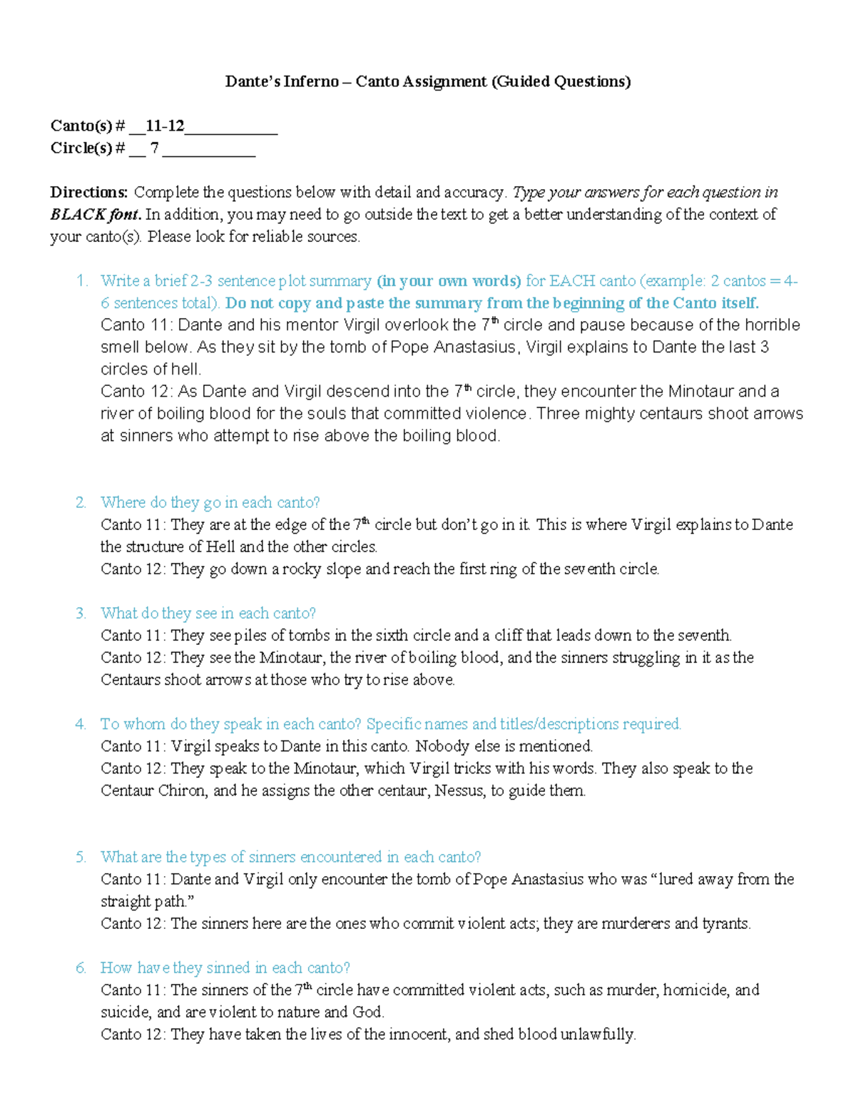 Canto Assignment - Guided Questions-1 (Repaired) - Dante’s Inferno ...