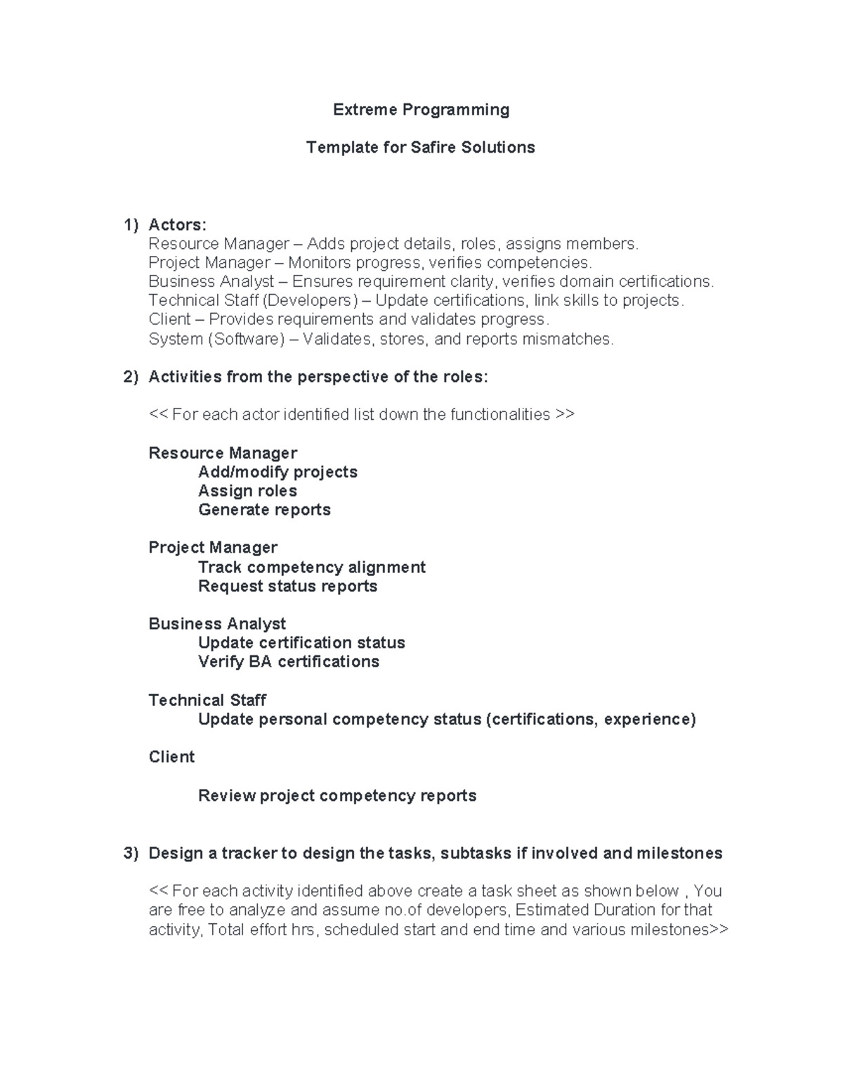 Extreme Programming (XP) Template for Agile Development - Studocu