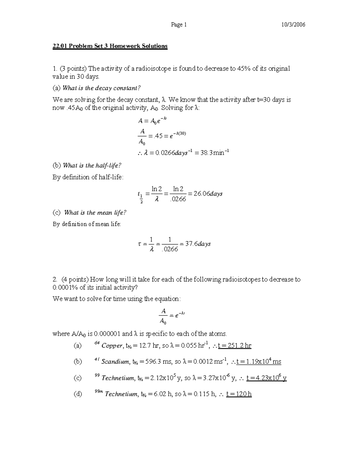 22.01 Problem Set 3: Homework Solutions and Explanations - Studocu