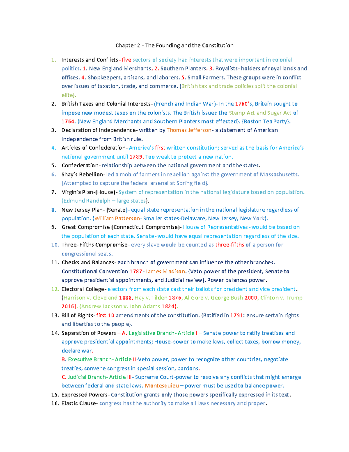 Chapter 2 Notes: The Founding and the Constitution (Course Code) - Studocu