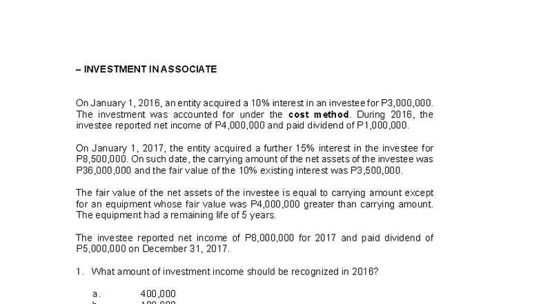 Investment in Associate and Bond Investment Analysis - QE REVIEW - Studocu