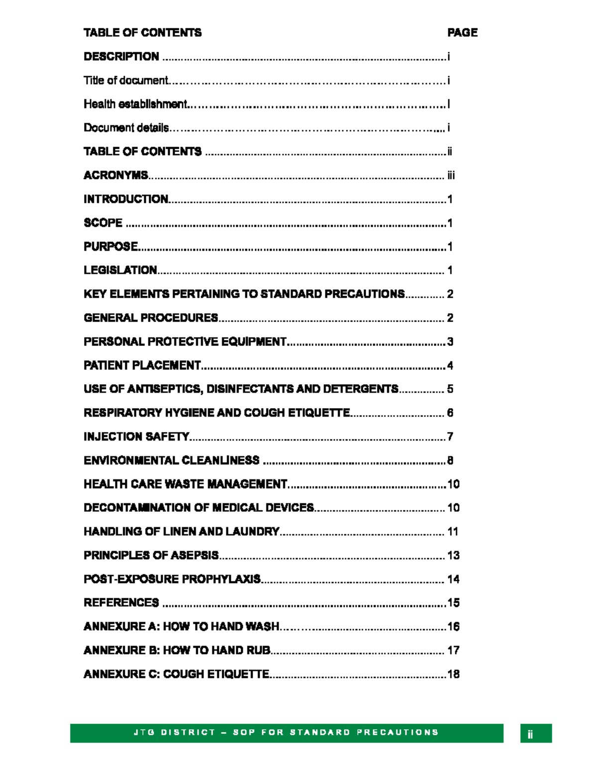 JTG DISTRICT SOP: Standard Precautions Guidelines and Procedures - Studocu