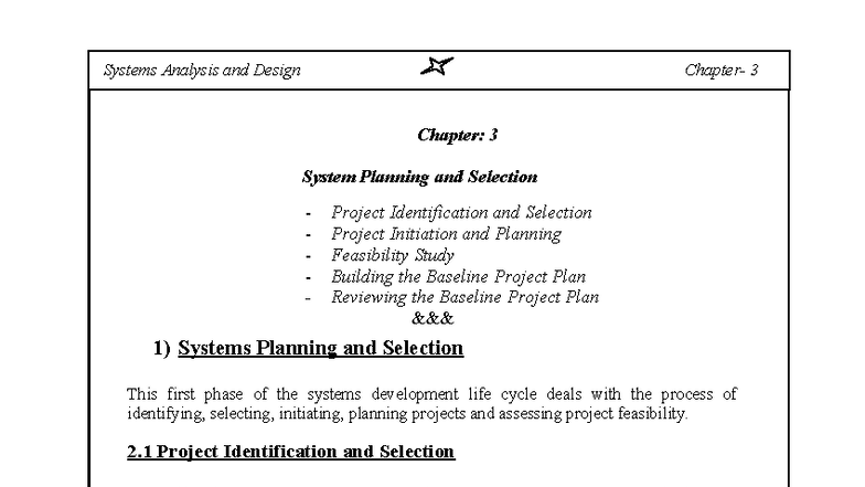 Chapter 3 - system designing - Chapter: 3 System Planning and Selection - Project Identification ...