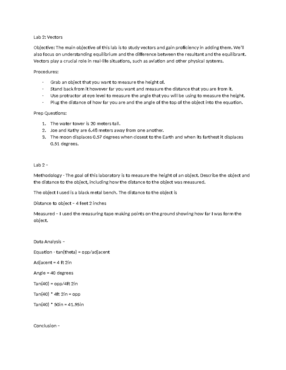 Physics Lab #2 - lab 2 - Lab 2: Vectors Objective: The main objective ...