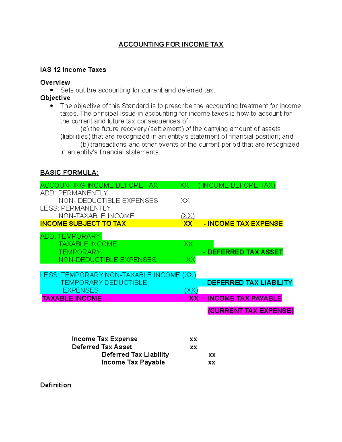 **Accounting FOR Income TAX: IAS 12 Overview and Practical Applications ...