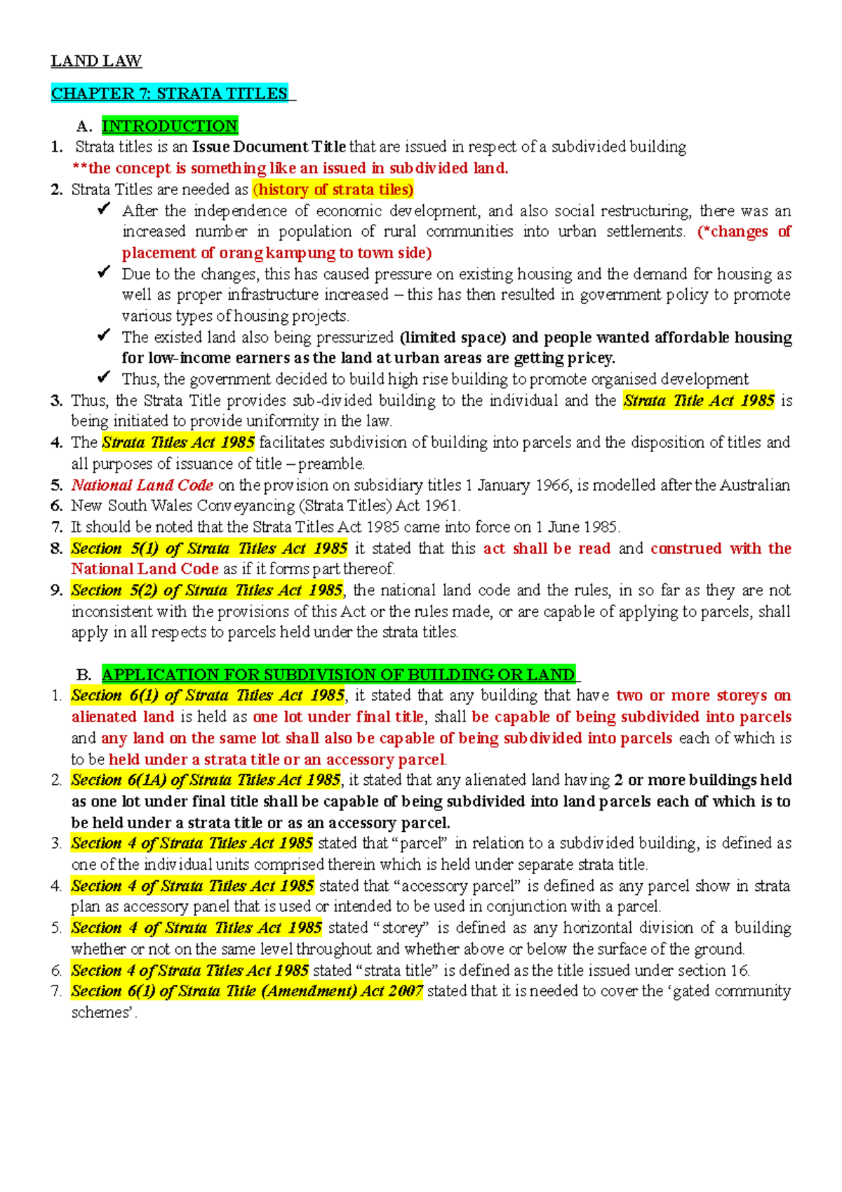 Chapter 7 - Strata Titles - LAND LAW CHAPTER 7: STRATA TITLES A ...