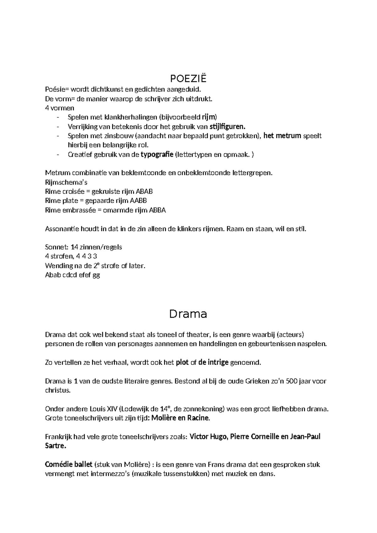 Literatuur Toets Frans: Poëzie, Drama en Roman Analyse - Studeersnel