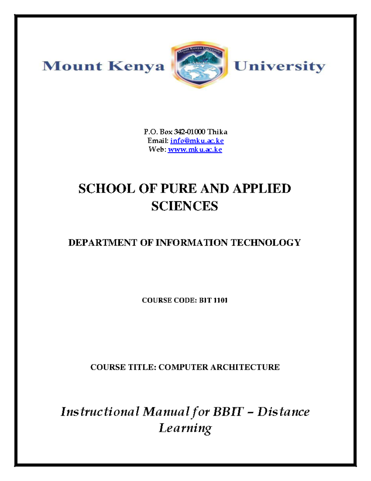 BIT 1101 instructional manual for computer architecture - Studocu