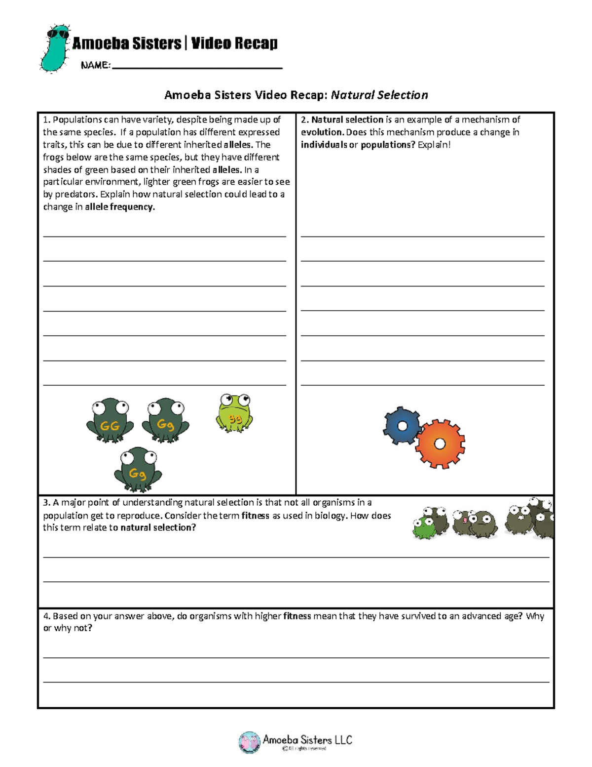 Amoeba Sisters Video Recap: Natural Selection Insights v3 - Studocu