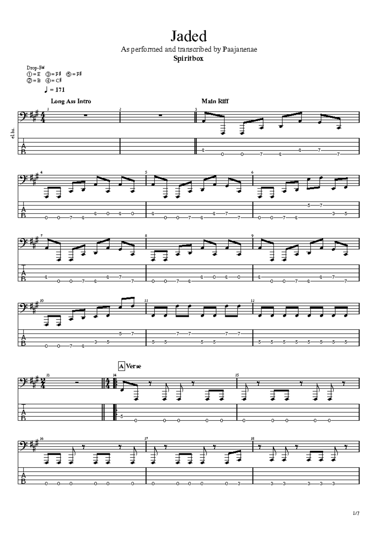 Spiritbox - Jaded BASS TAB Transcription and Notation Guide - Studocu