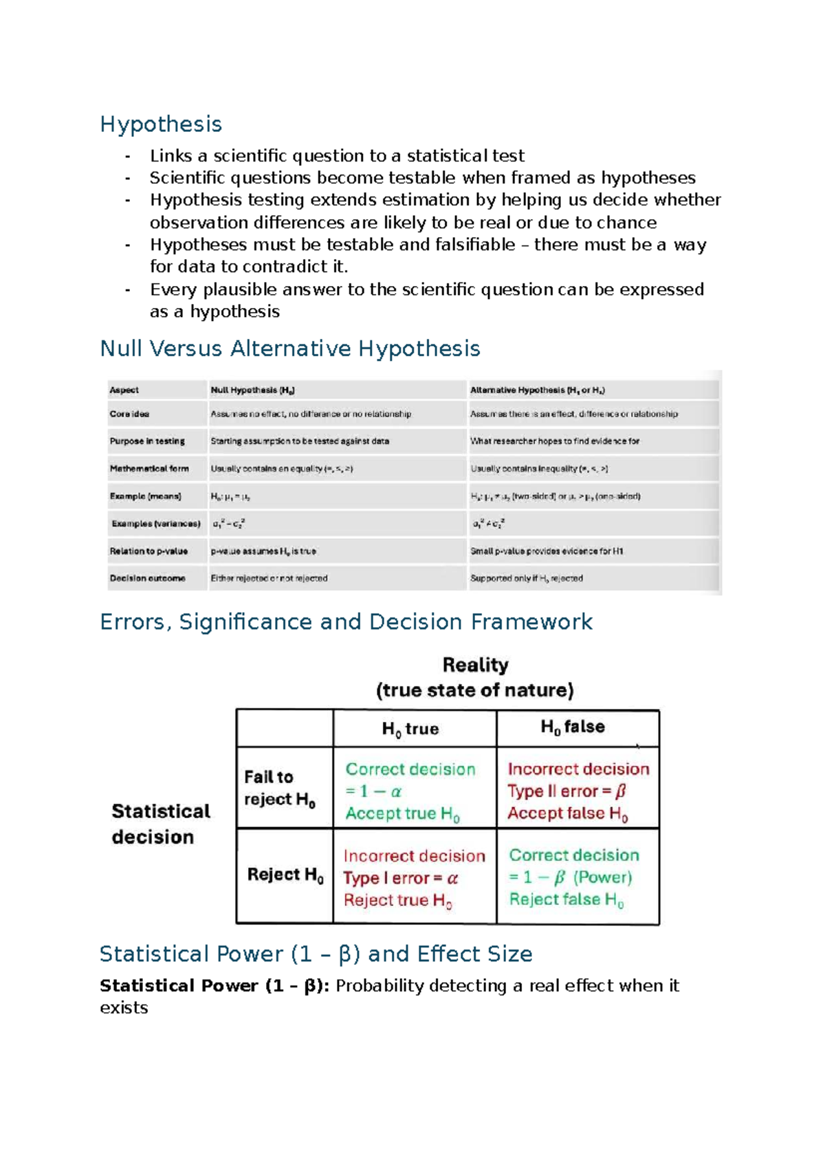 Hypothesis Testing and Statistical Power: Key Concepts and Framework ...