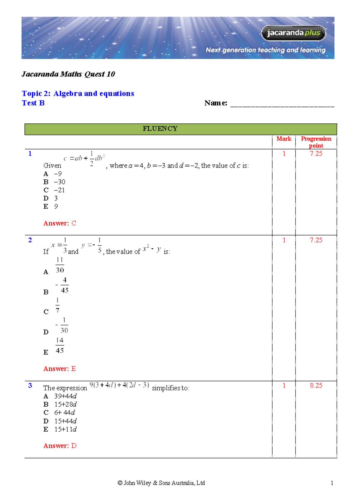 Chapter 2 Test Solutions - Accelerated Mathematics 10A Semester 1 - Studocu