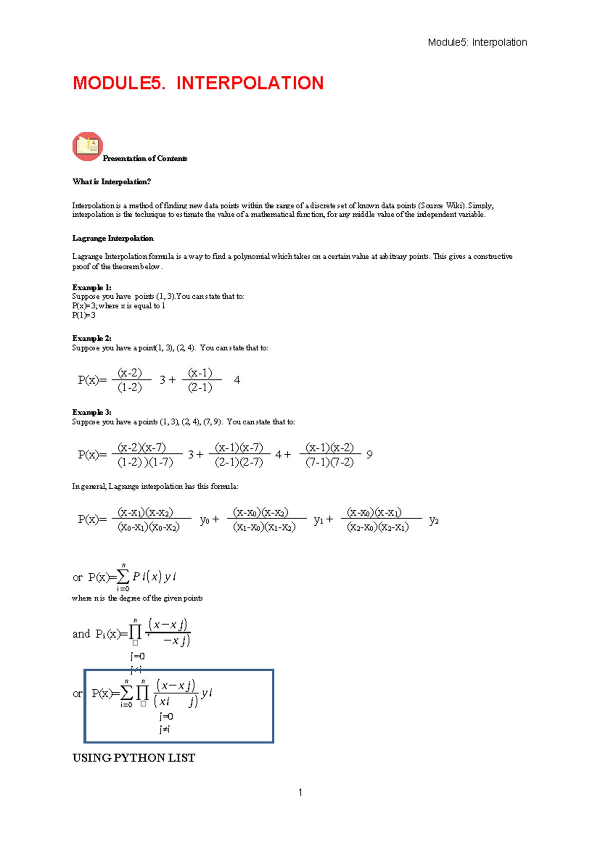 CS Cheatingsheets-4: Module 5 Interpolation Techniques and Examples ...