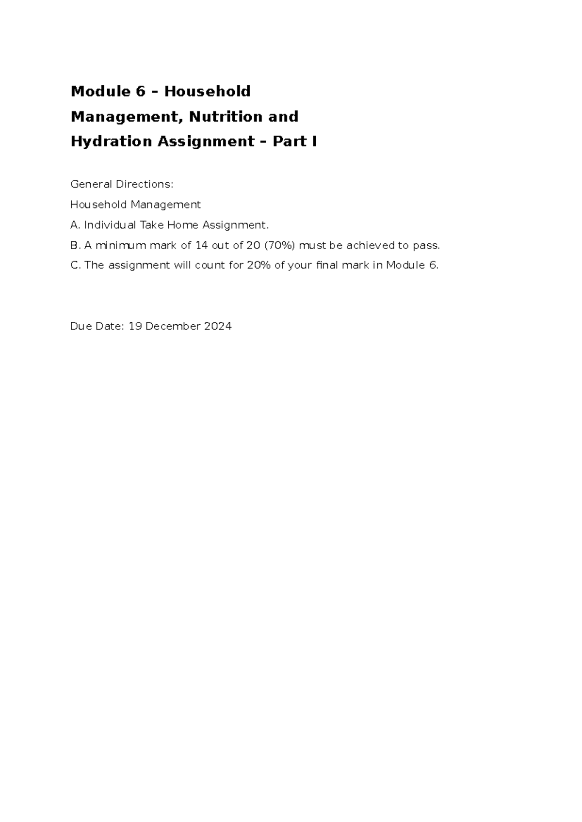 Module 6 - Household Management Assignment: Effective Client Care ...