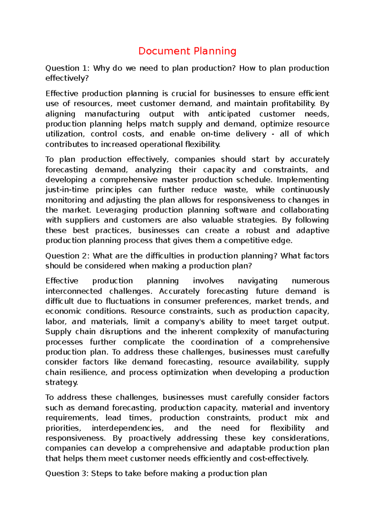 Document Planning - Document Planning Question 1: Why do we need to ...