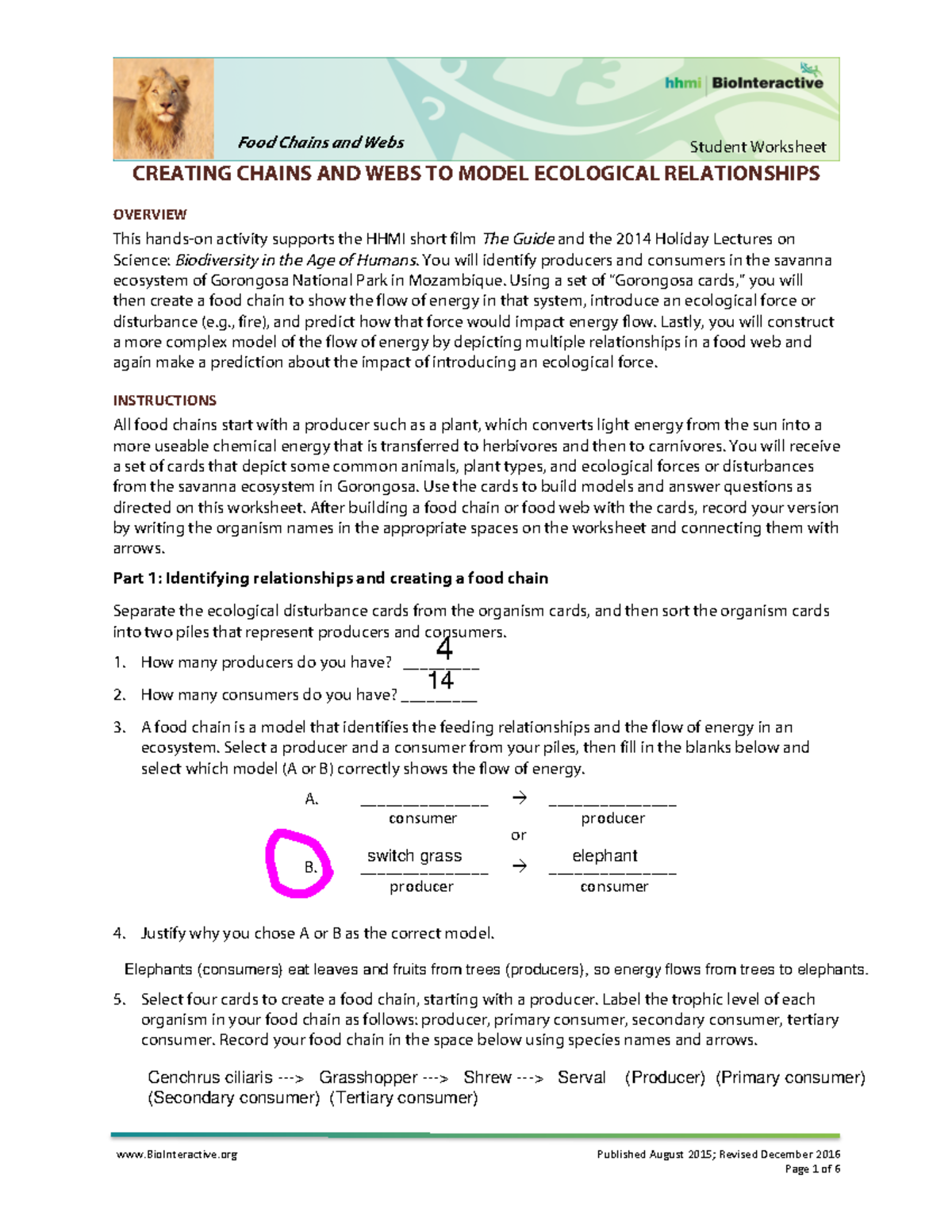HHMI Enrichment Activity: Modeling Ecological Relationships Through ...