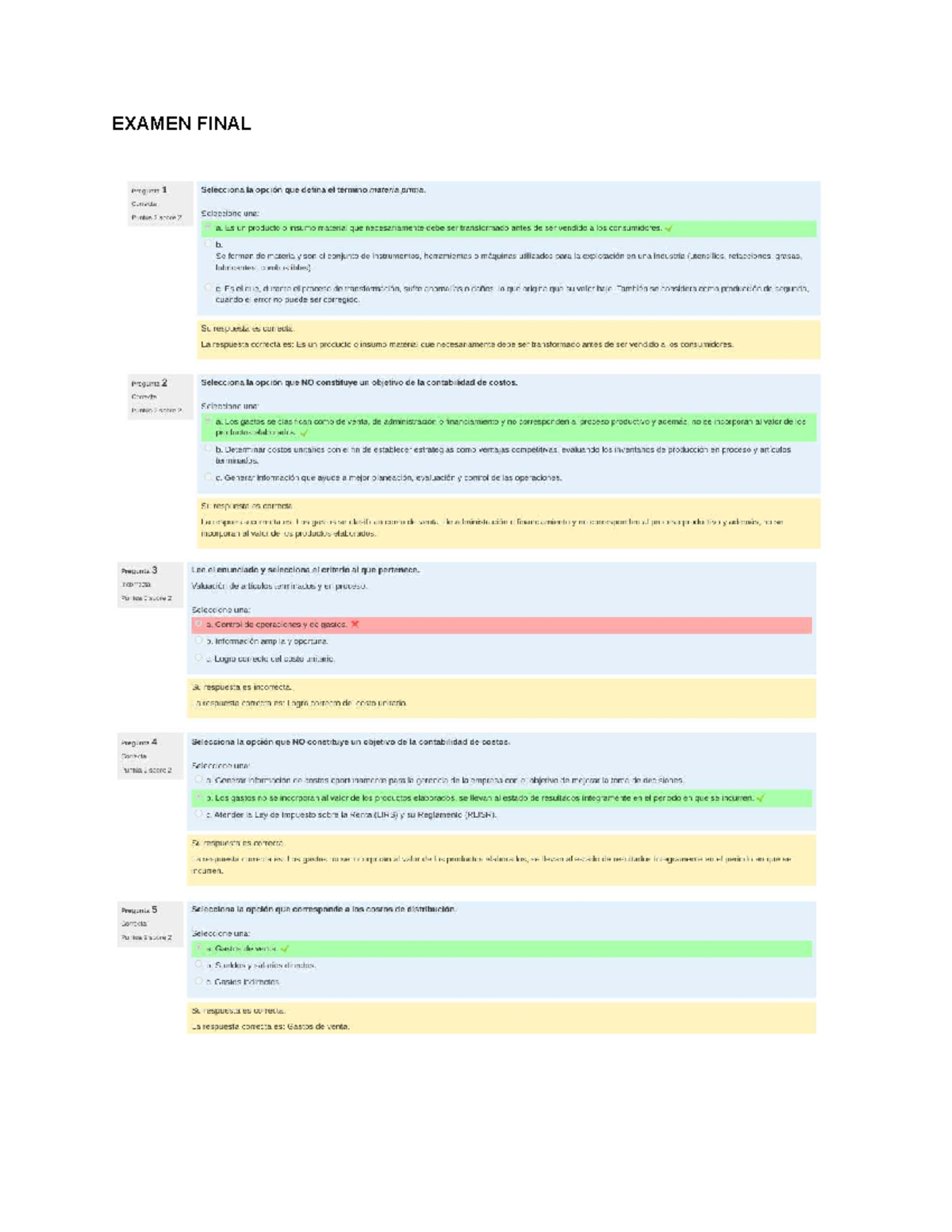 Examen Final de Contabilidad de Costos - Preguntas y Respuestas - Studocu