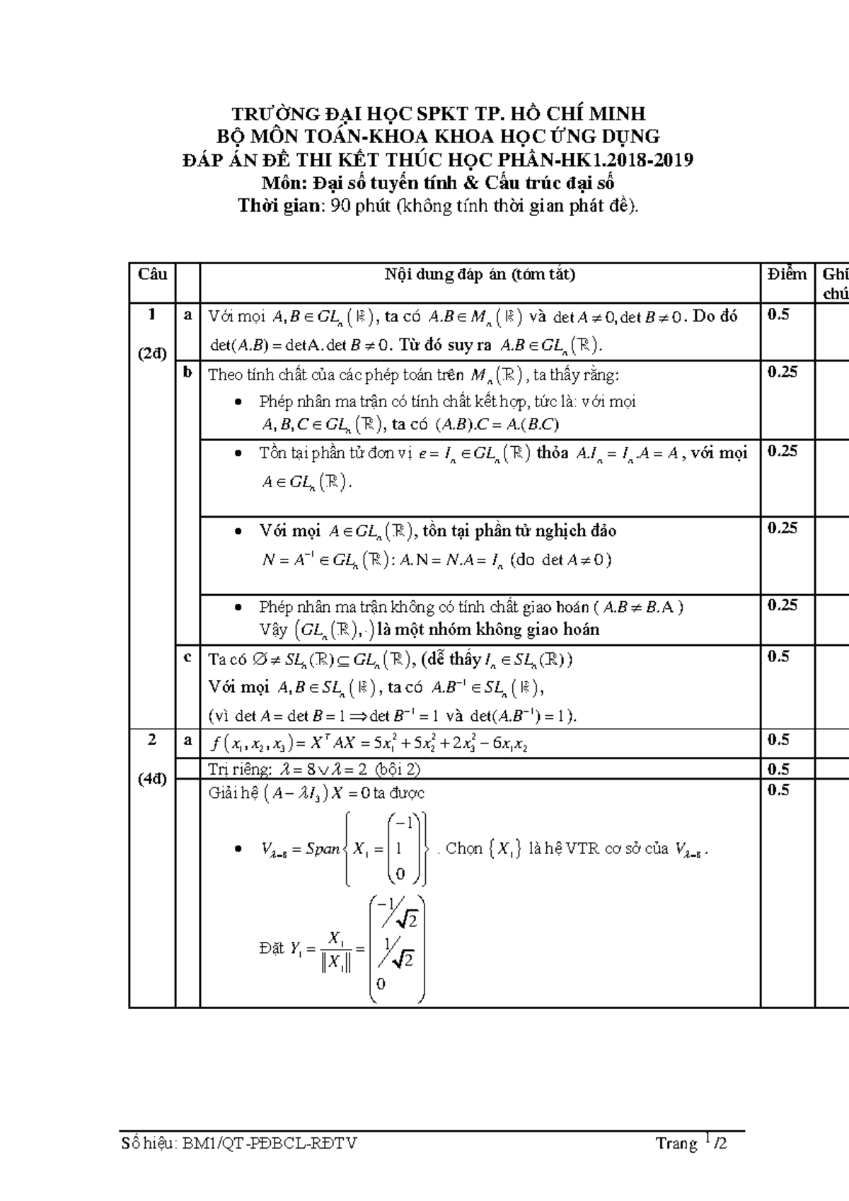 Đề thi cuối kì - Đại số tuyến tính (Môn: DSTT) 2018 - Studocu