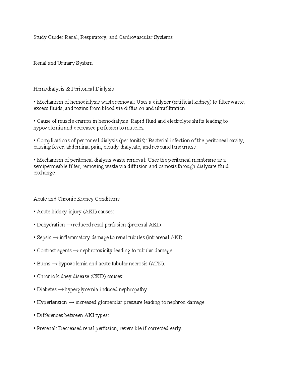 Pathophysiology Quiz 3 Study Guide: Renal, Respiratory & Cardiovascular ...