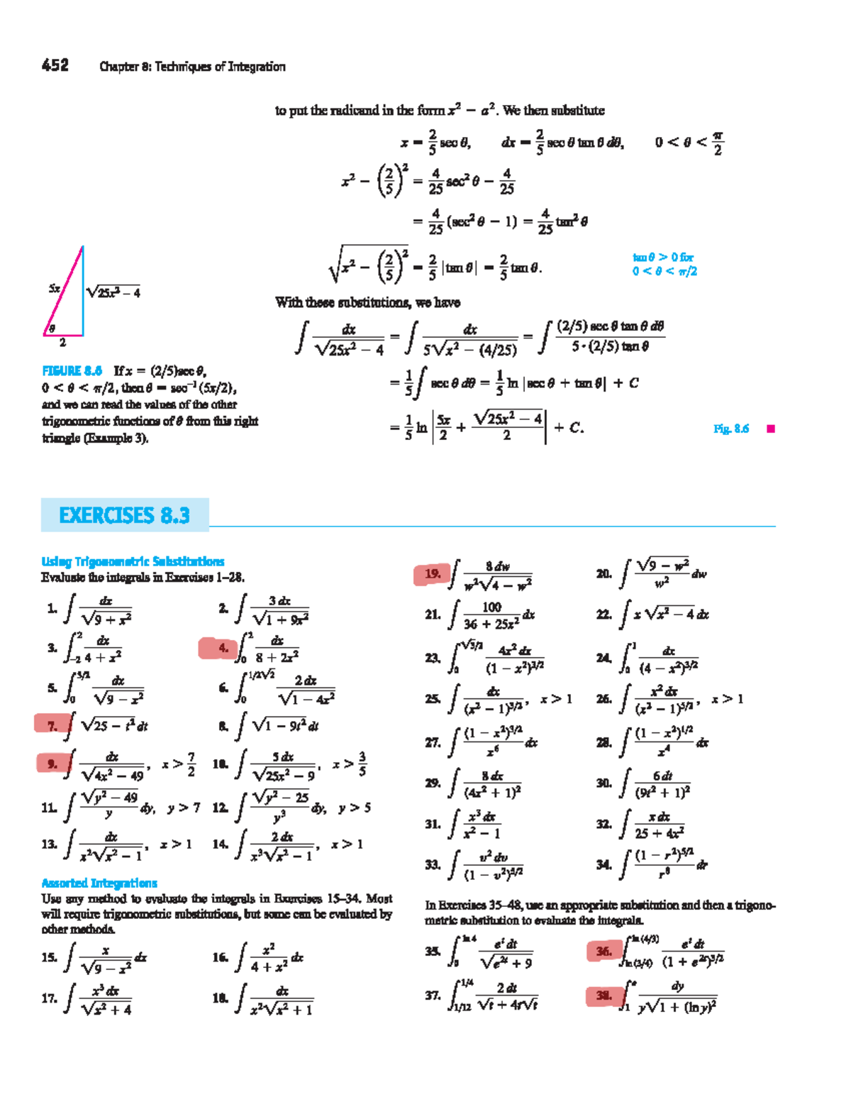 Trigonometric Substitution Techniques in 452 Chapter 8 Integration - Studocu