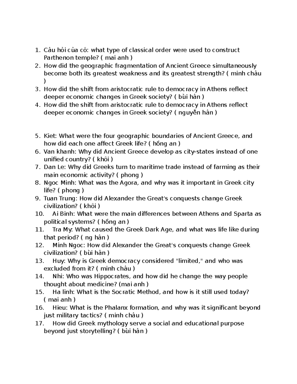 Presentation Questions on Ancient Greek Civilization - Studocu