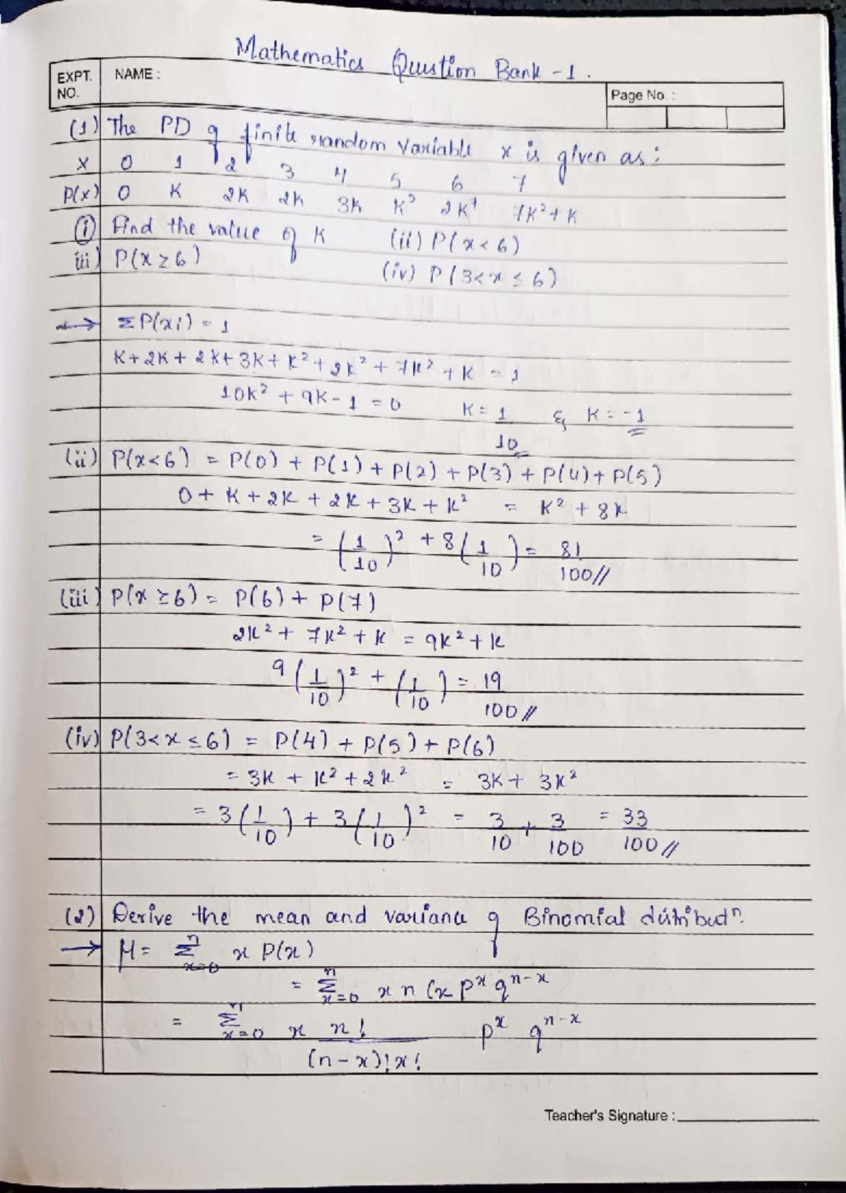 Mathematics Question Bank 1: Probability and Statistics Concepts (Math ...