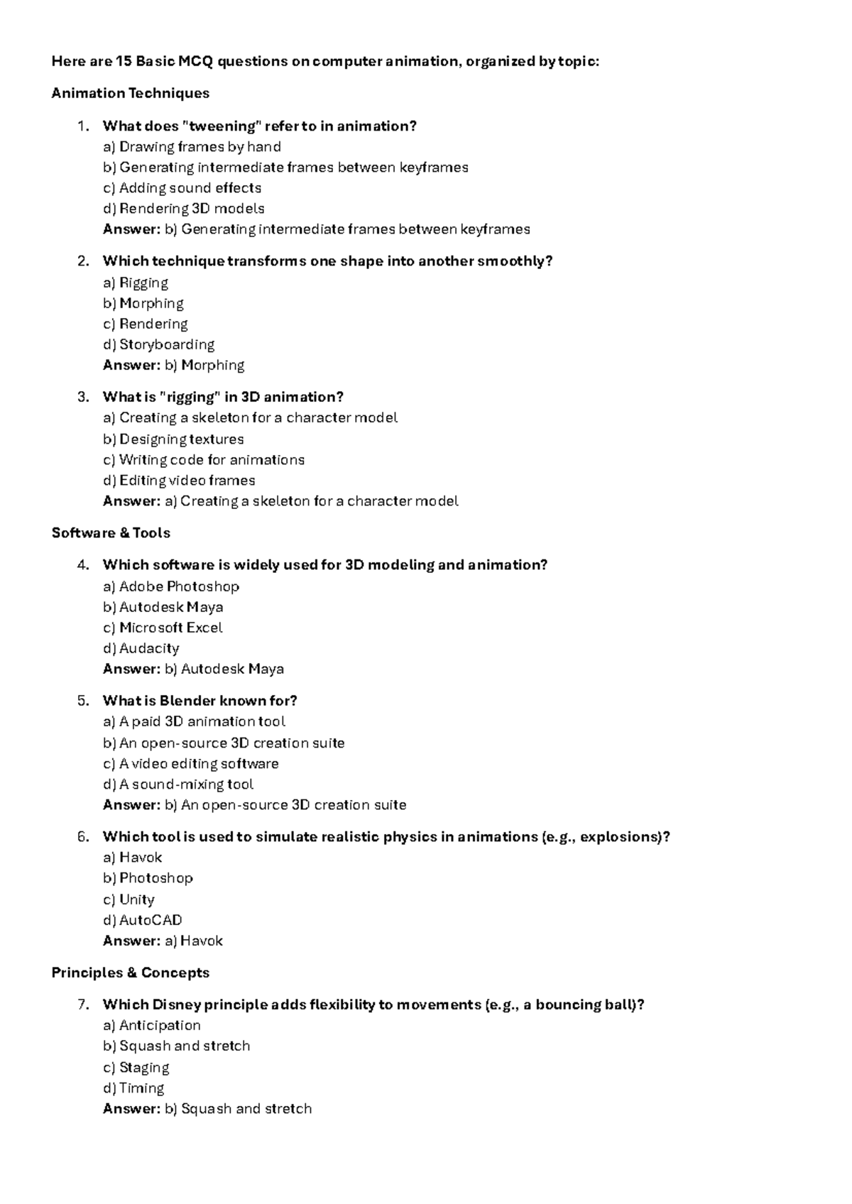 Unit 5 CGMA Basic MCQs on Animation Techniques - Studocu