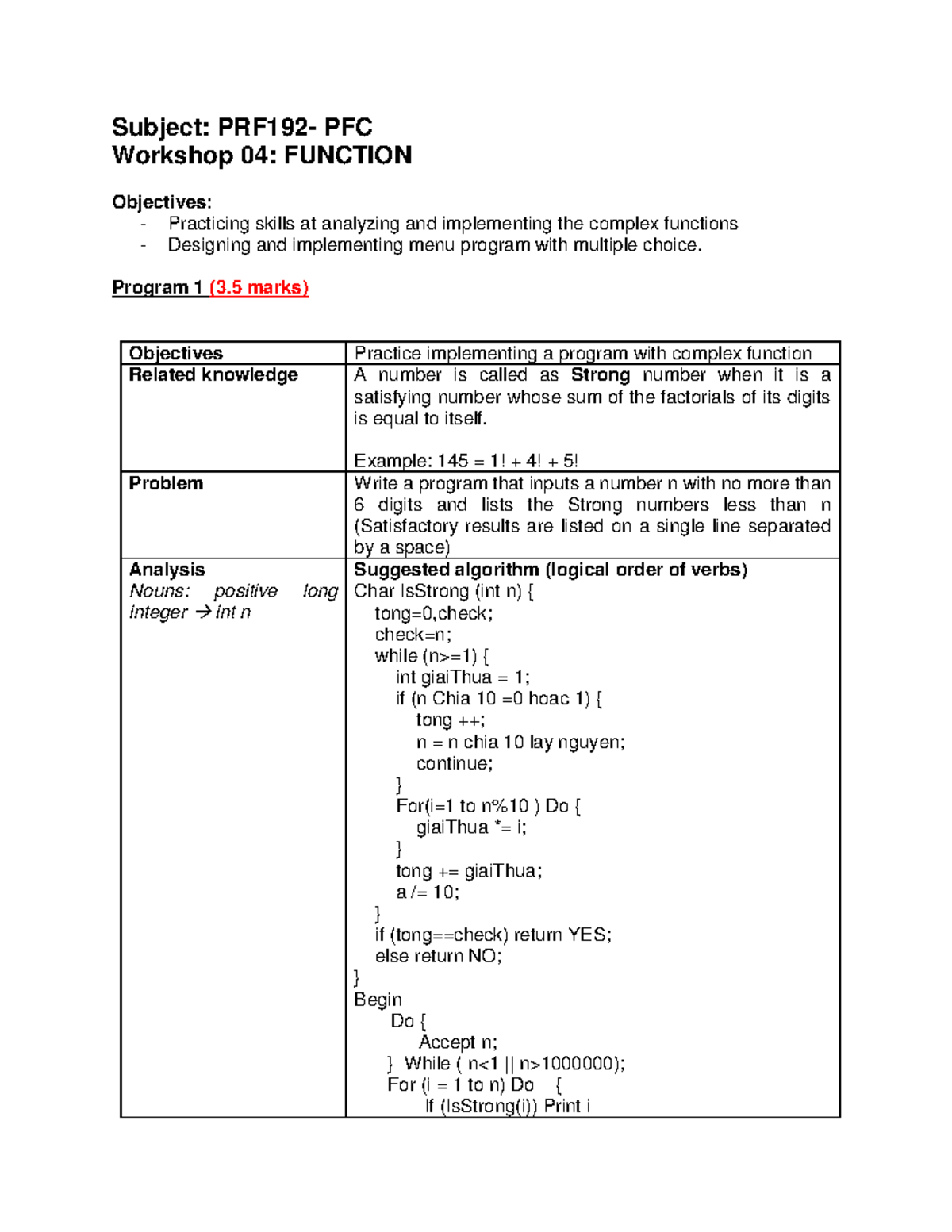 Workshop 4 - Implement function and arrange. Practicing skills at ...