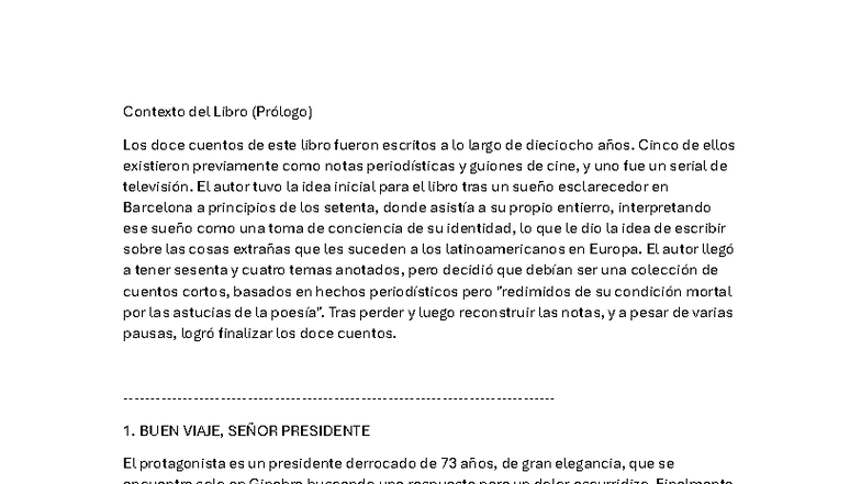 Contexto y Resumen de "Los Doce Cuentos" (Prólogo) - Studocu