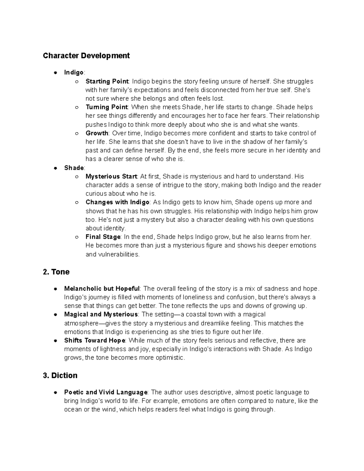 Character Development and Tone Analysis of Indigo and Shade - Studocu
