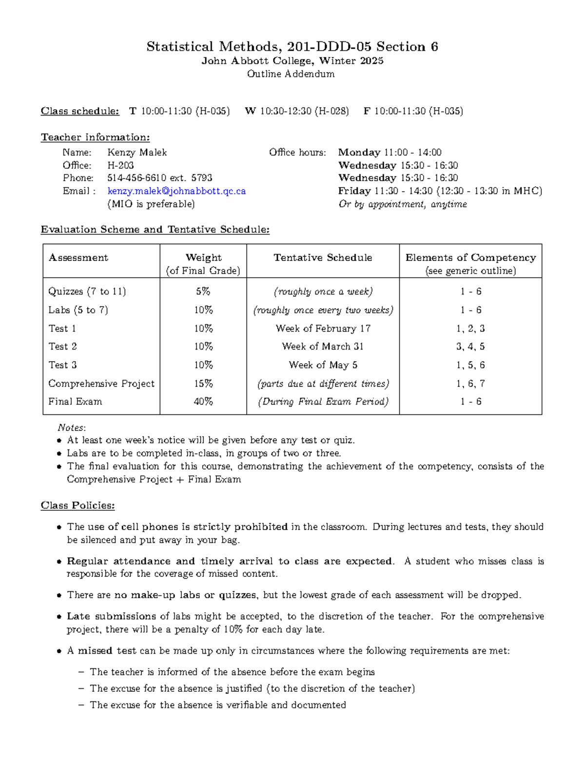 MATH.201 Winter 2025 Statistical Methods Course Outline & Schedule ...