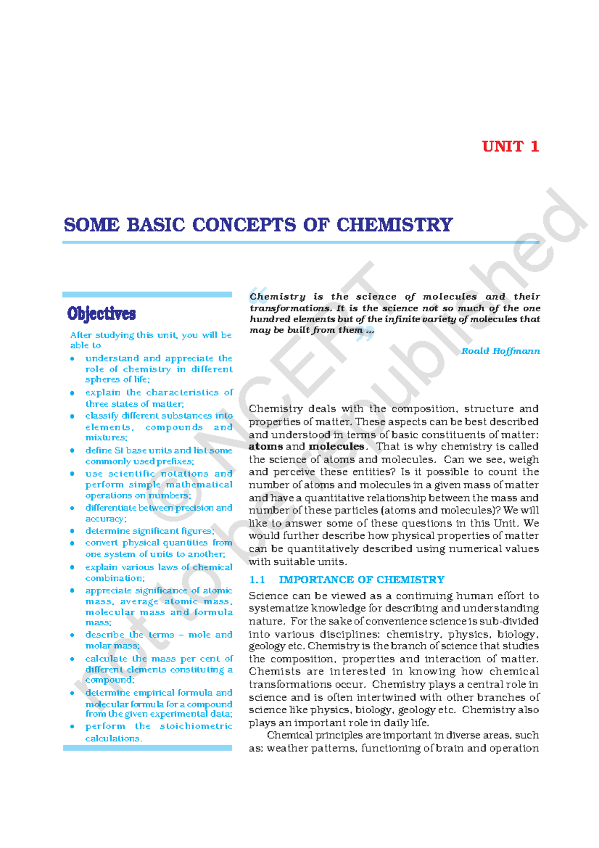 Kech101 - Basic Concepts of Chemistry: Unit 1 Overview - Studocu