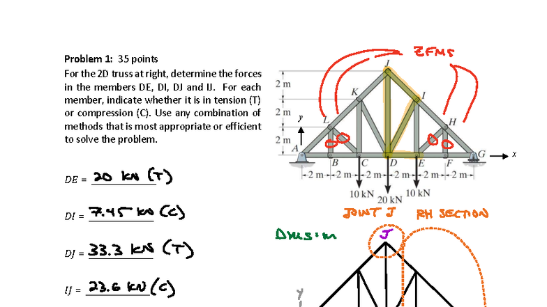 MT 3 Practice Problem: 2D Truss Forces & Centroid Calculation - Studocu